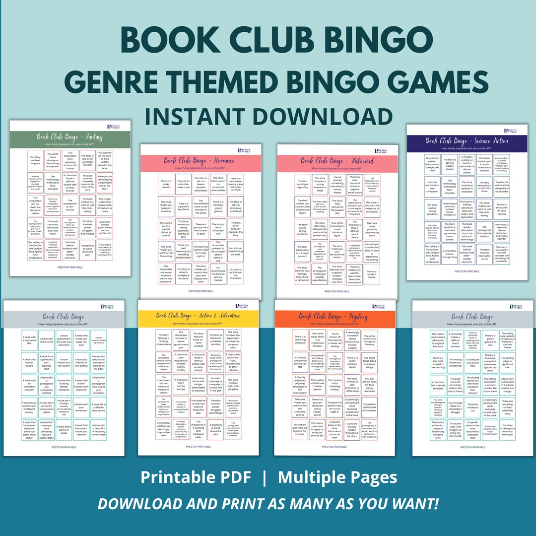 Book Club Bingo Games, Book Bingo, Genre Book Bingo, Book Bingo Games ...