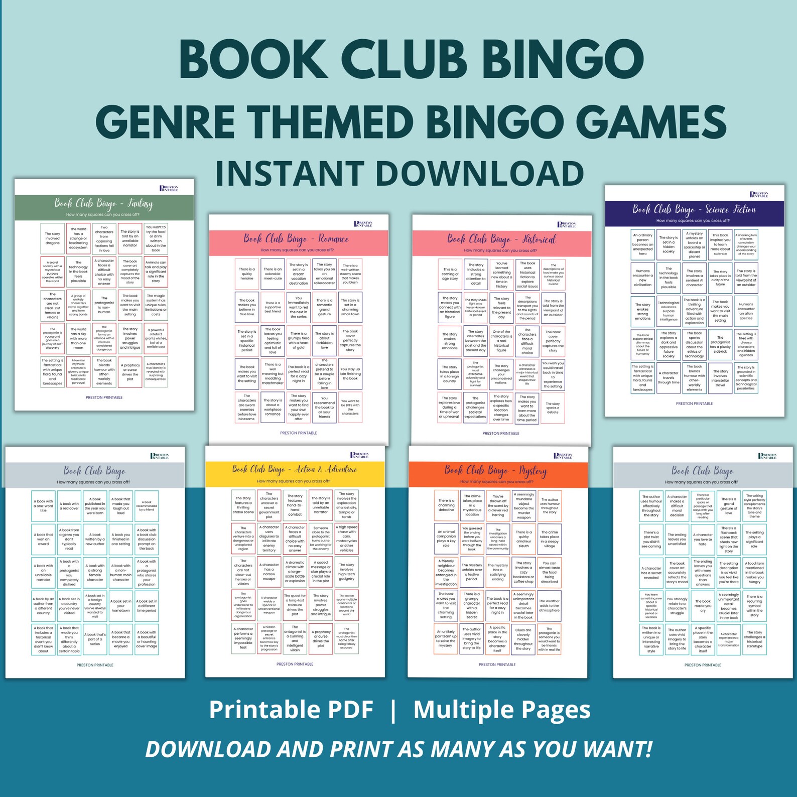 Book Club Bingo Games, Book Bingo, Genre Book Bingo, Book Bingo Games ...