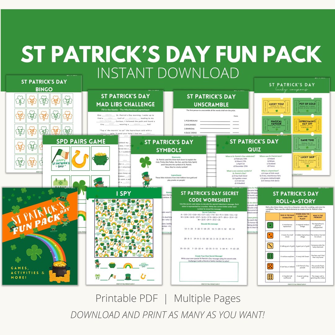 St Patrick's Day Printable Pack, St Patrick's Day Bundle, St Patrick's ...