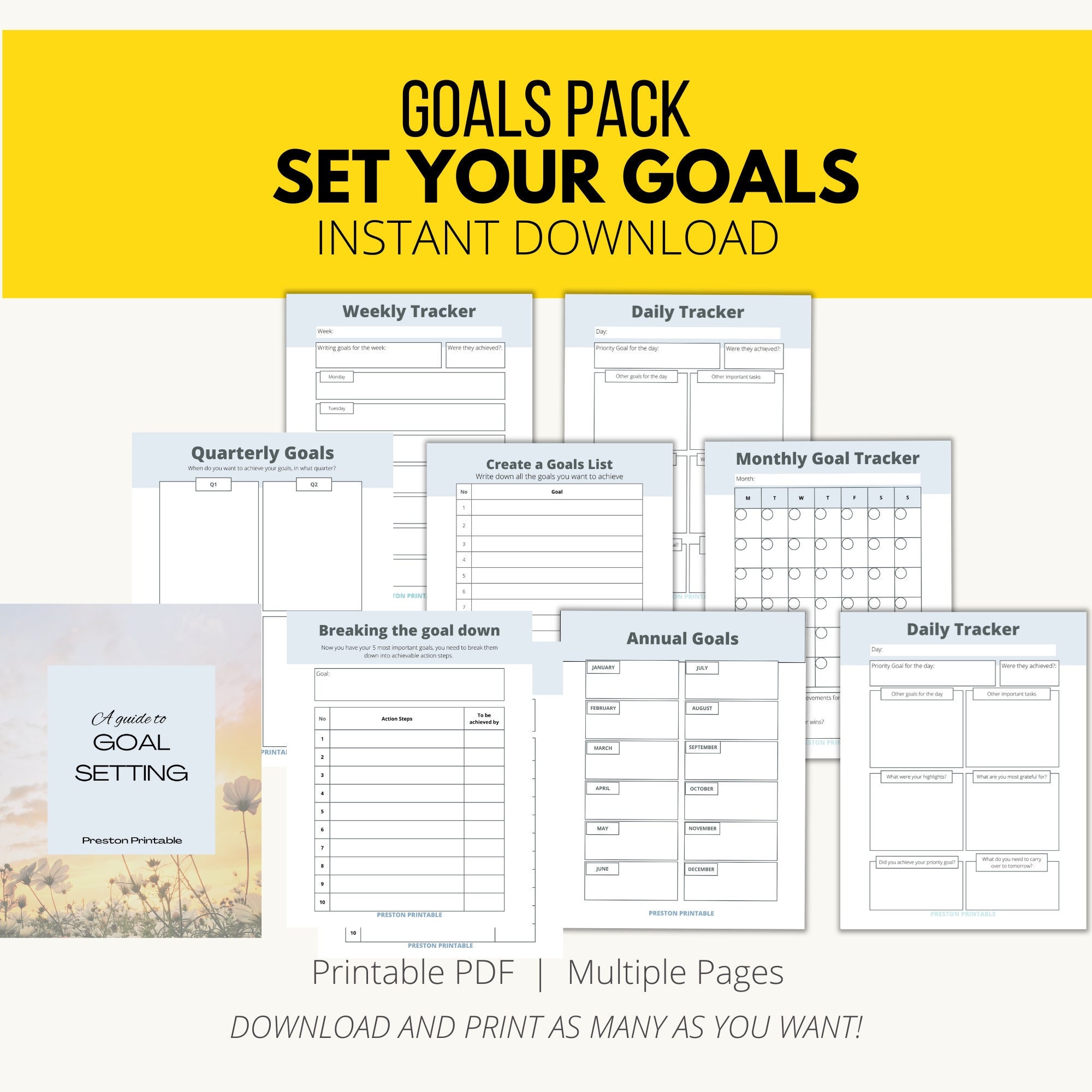 Goals Setting Template, Goal Tracking, Goals Planner, Writing Template ...