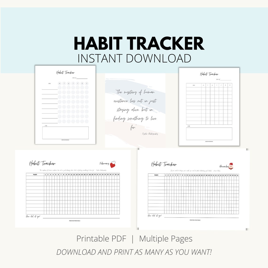 Habit Tracker Printable, Weekly Habit Tracker, Monthly Habit Tracker - Etsy