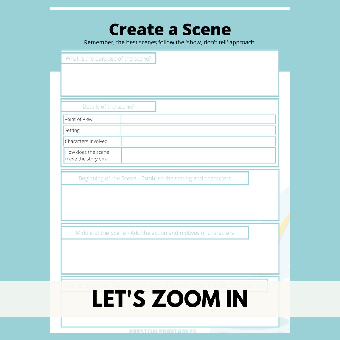 Printable Scene Creator for Writers, Downloadable, Create a Scene ...