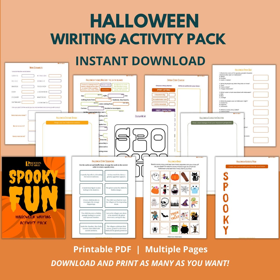Halloween Activity Pack, Halloween Kids Writing Activity Pack, Writing ...