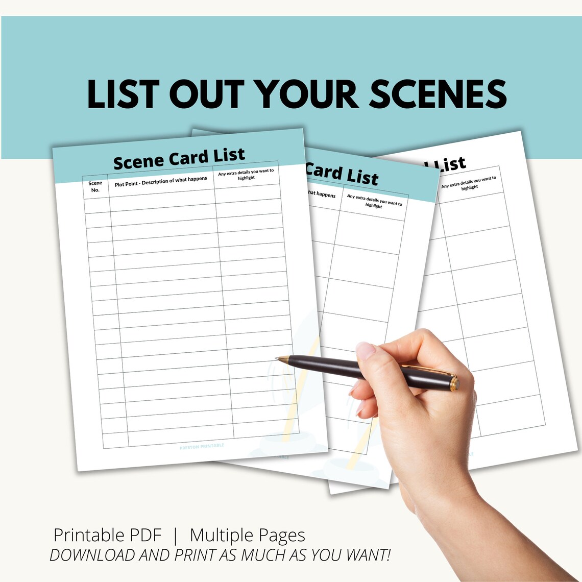 Scene Card | Plotting Card | Scene Card Template | Writing Template - Etsy
