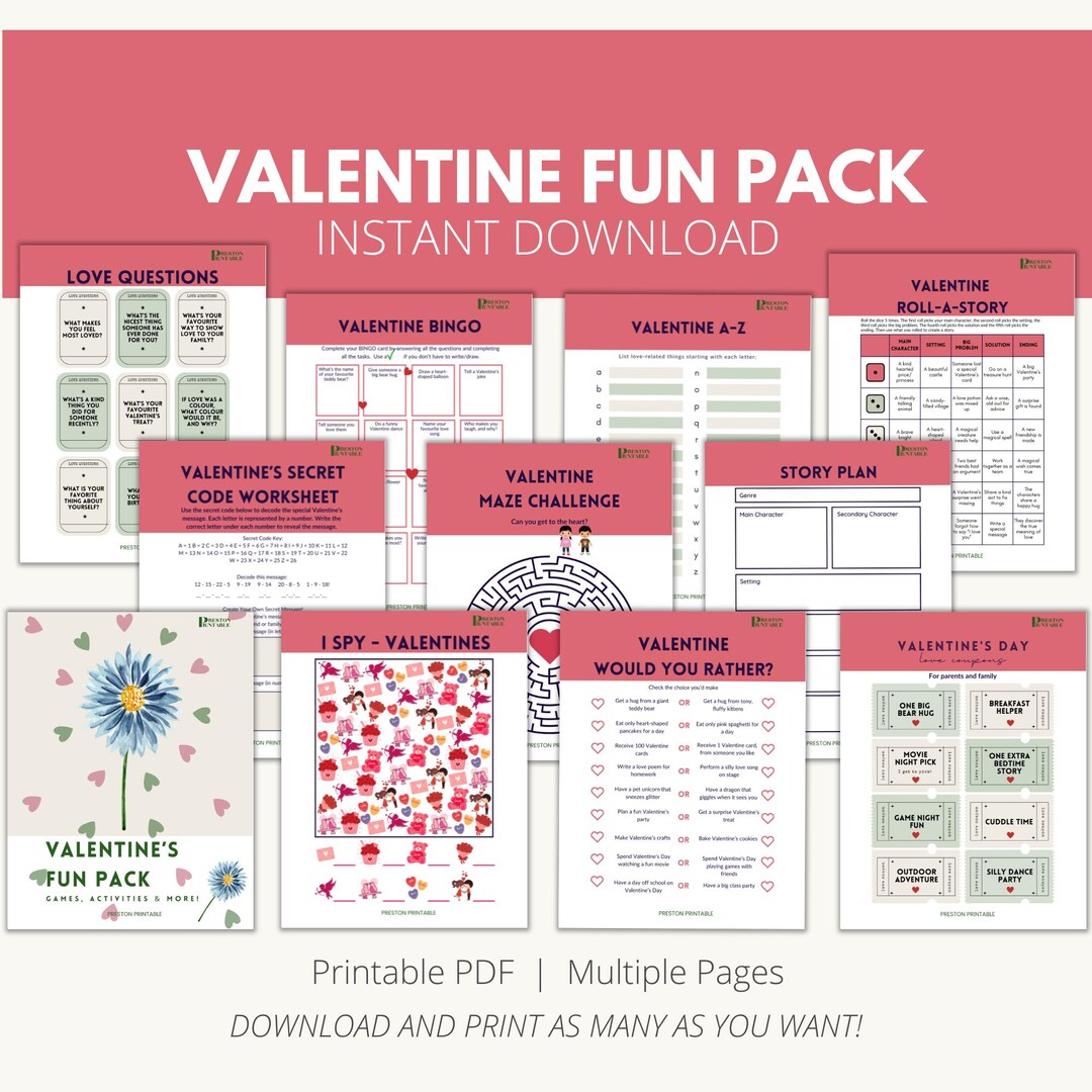 Valentine Fun Pack, Pack for Children for Valentine's, Kids Valentines ...