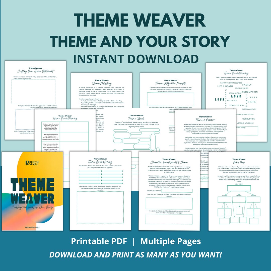 Theme Exploration Printable, Writing Printable, Novel Planner for ...