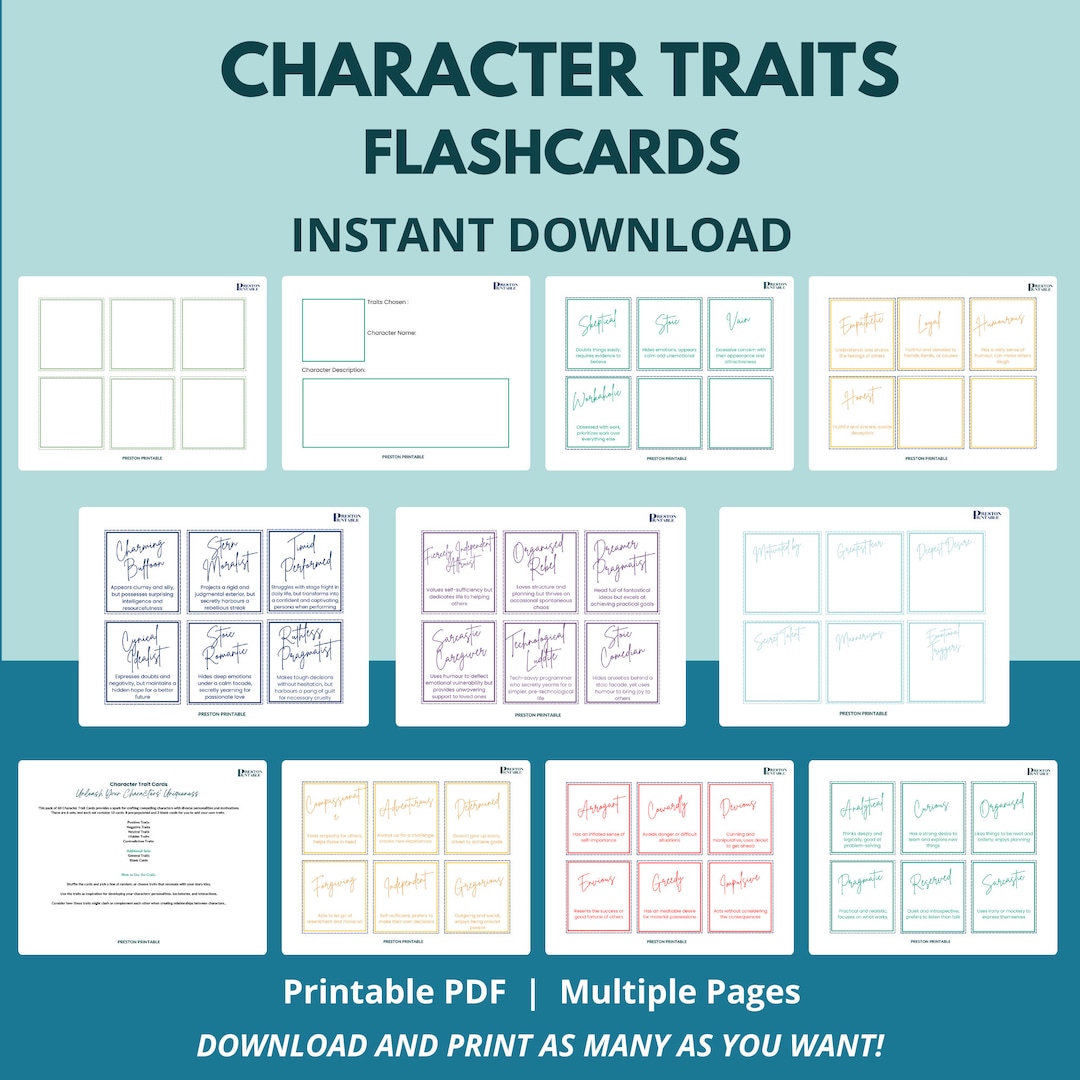 Character Trait Flashcards, Author Flashcards, Writer Flashcards - Etsy