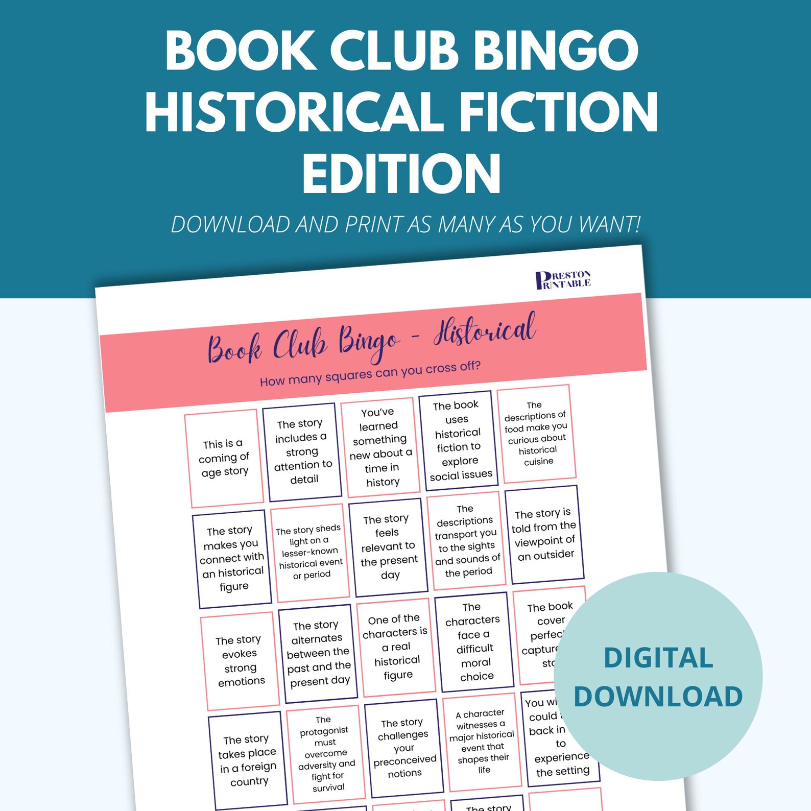 Book Club Bingo Games, Book Bingo, Genre Book Bingo, Book Bingo Games ...