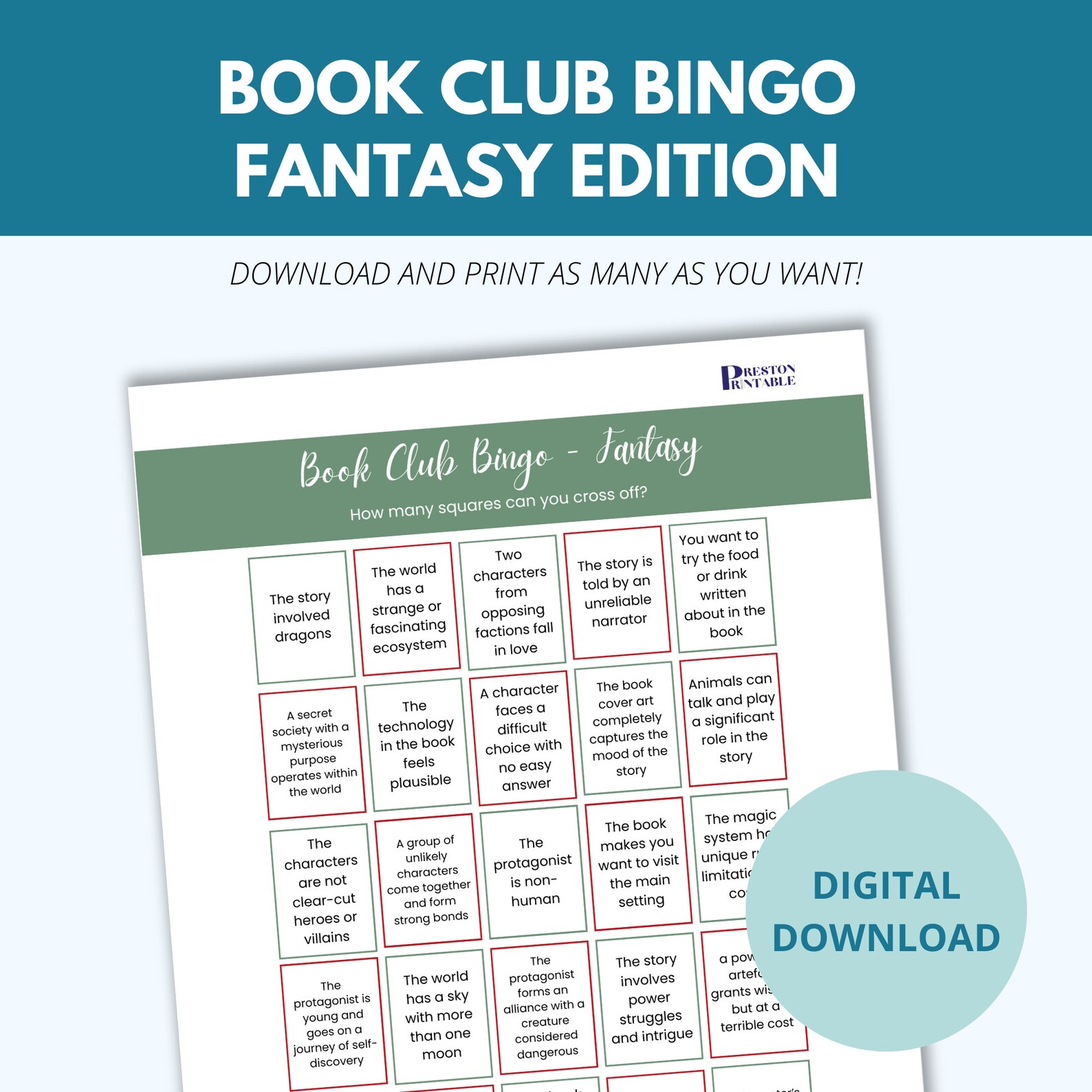 Book Club Bingo Games, Book Bingo, Genre Book Bingo, Book Bingo Games ...