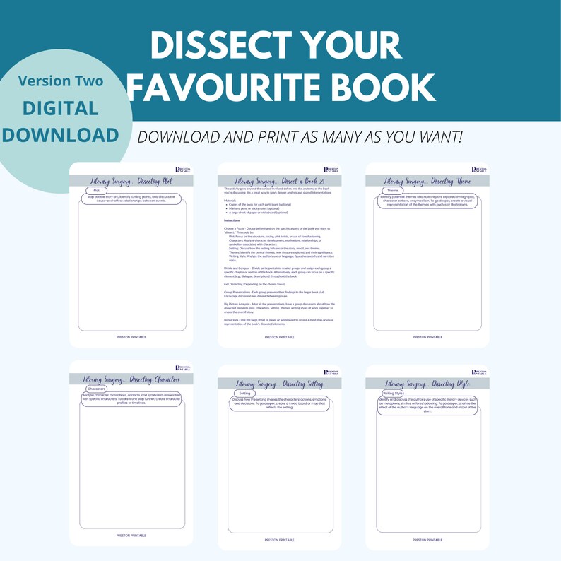 Book Club Games, Printable Book Club Games, Dissect a Book, Book Club ...
