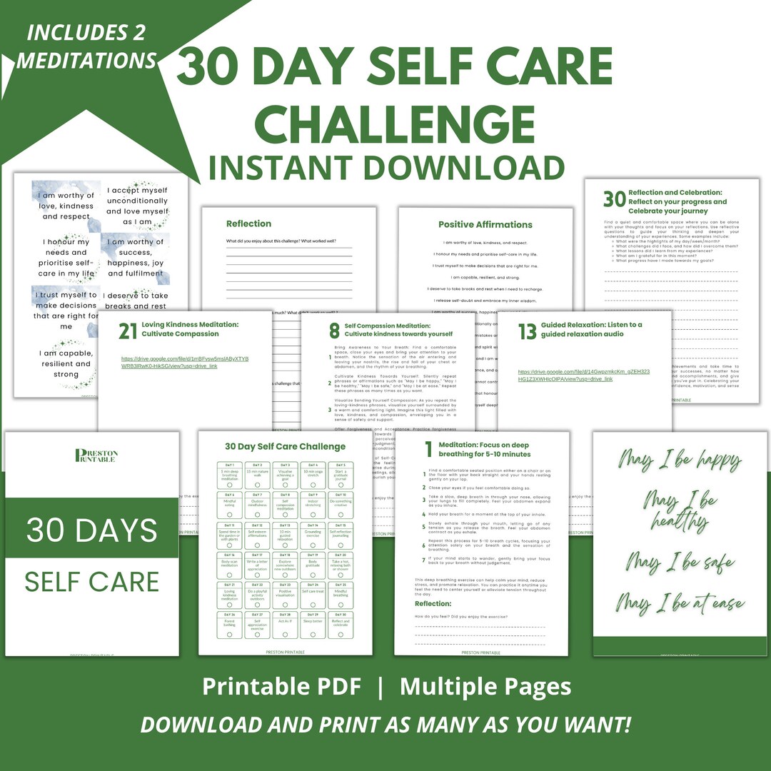 30 Day Self Care Challenge, 30 Day Challenge, Self Care - Etsy