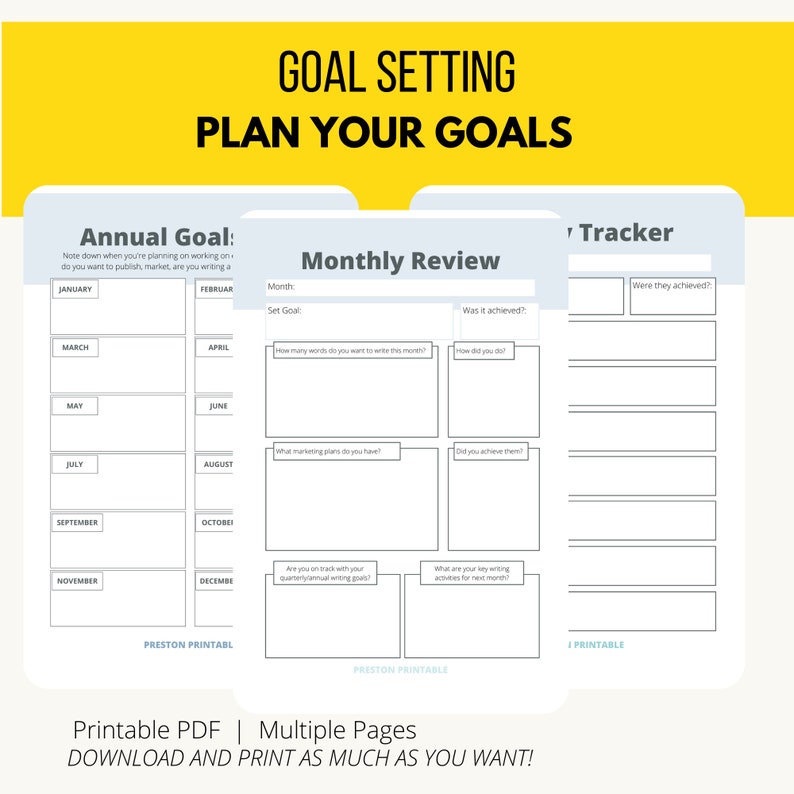Goals Setting Template, Goal Tracking, Goals Planner, Writing Template ...