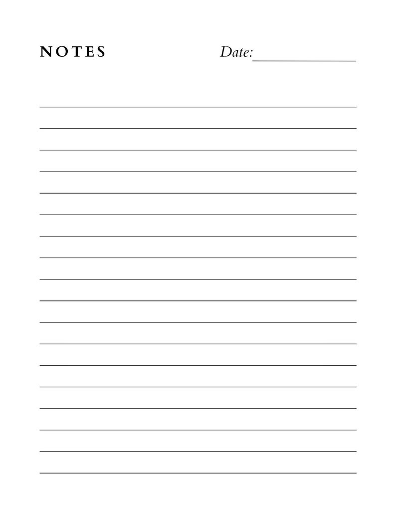 Notes Page, Notes, Black & White, 1 Page - Etsy