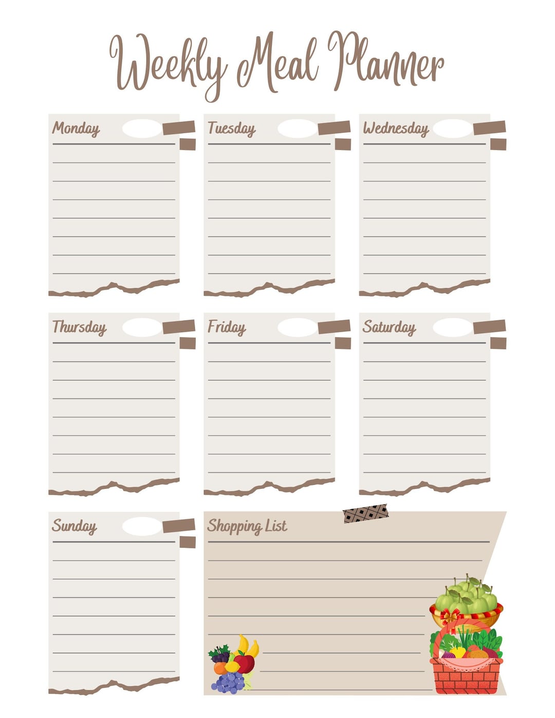 Weekly Meal Planner, Meal Planning, Colorful, 1 Page - Etsy