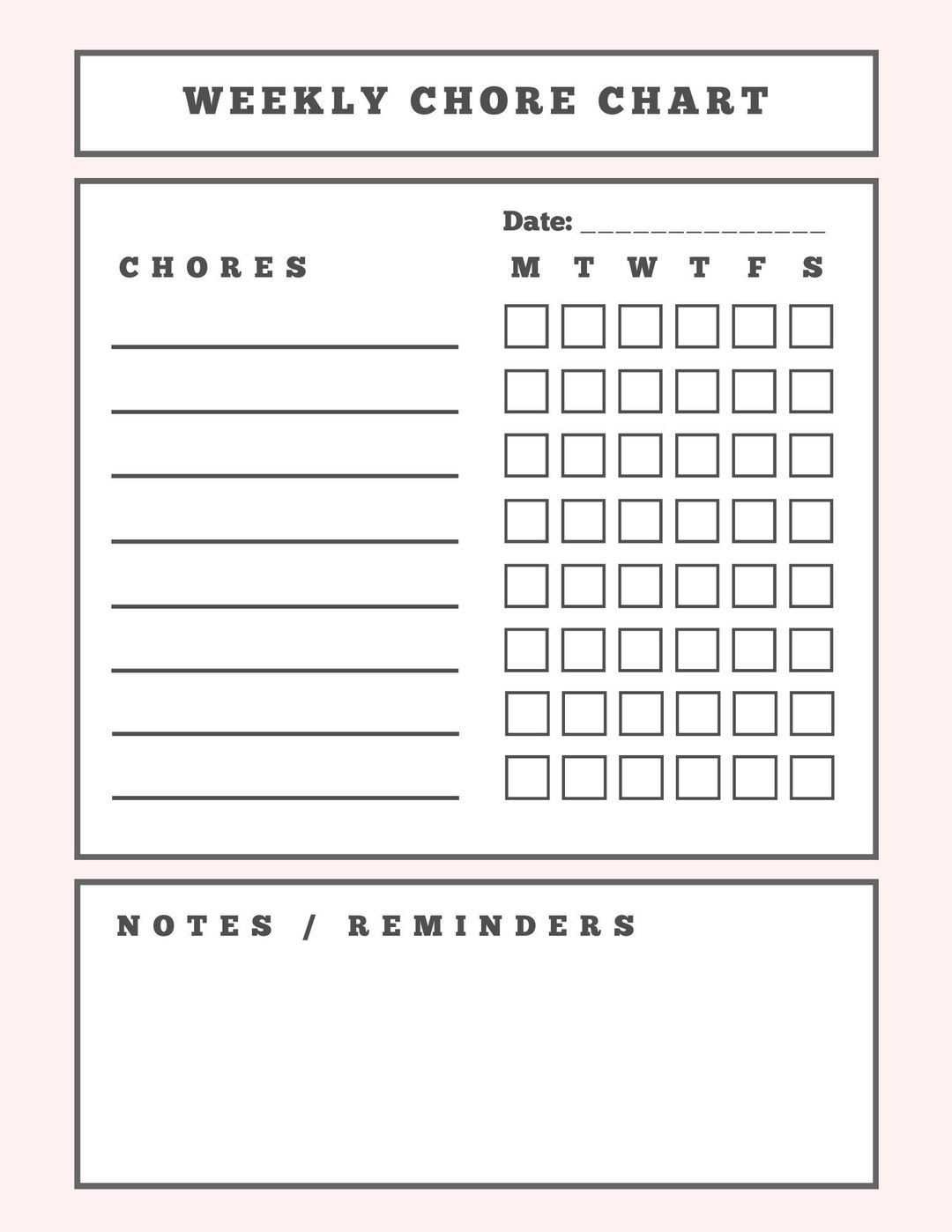 Weekly Chore Chart, Weekly Chores, Pink, 1 Page - Etsy