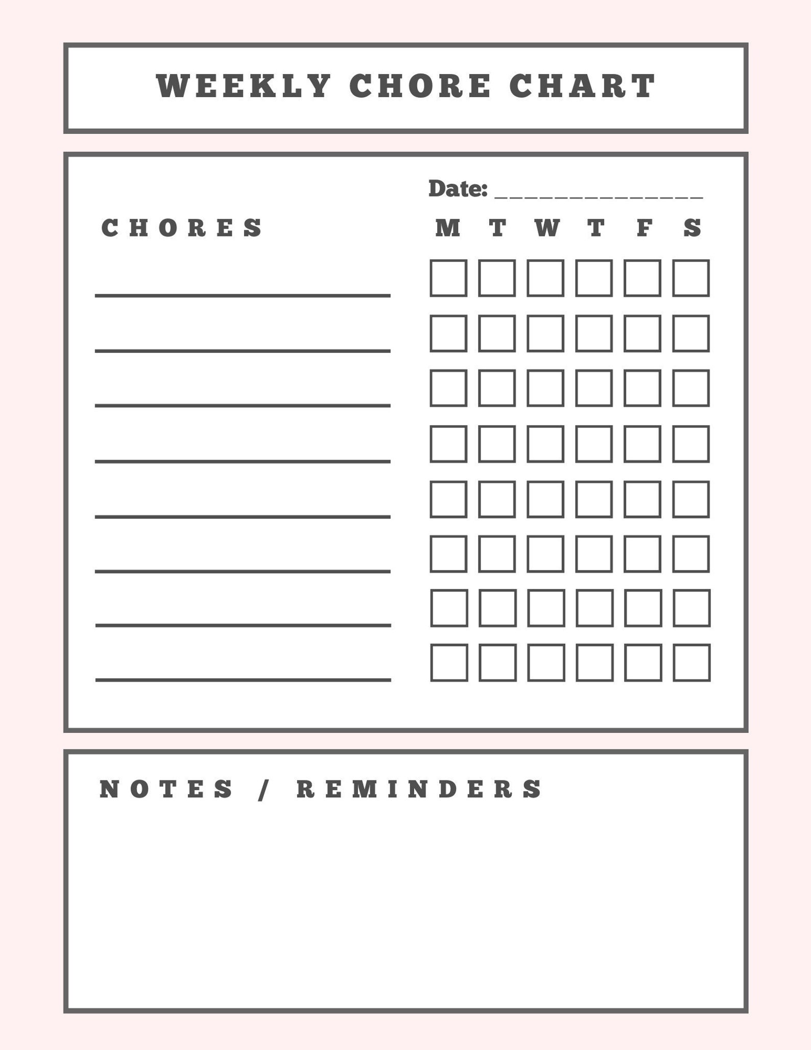 Weekly Chore Chart, Weekly Chores, Pink, 1 Page - Etsy