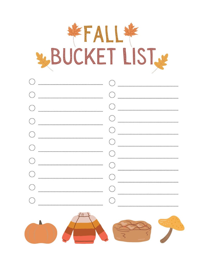 Fall Bucket List Printable, Editable Fall Bucket List, Fall List ... Fall Bucket List Printable, Editable Fall Bucket List, Fall List ...