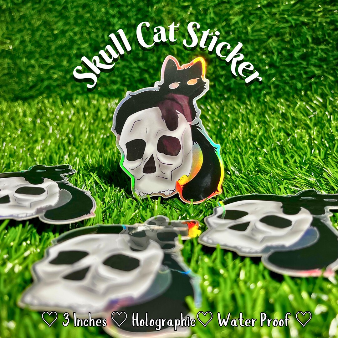 Skull Cat Sticker | 3 Inch - Waterproof - Holographic | Skull Sticker ...