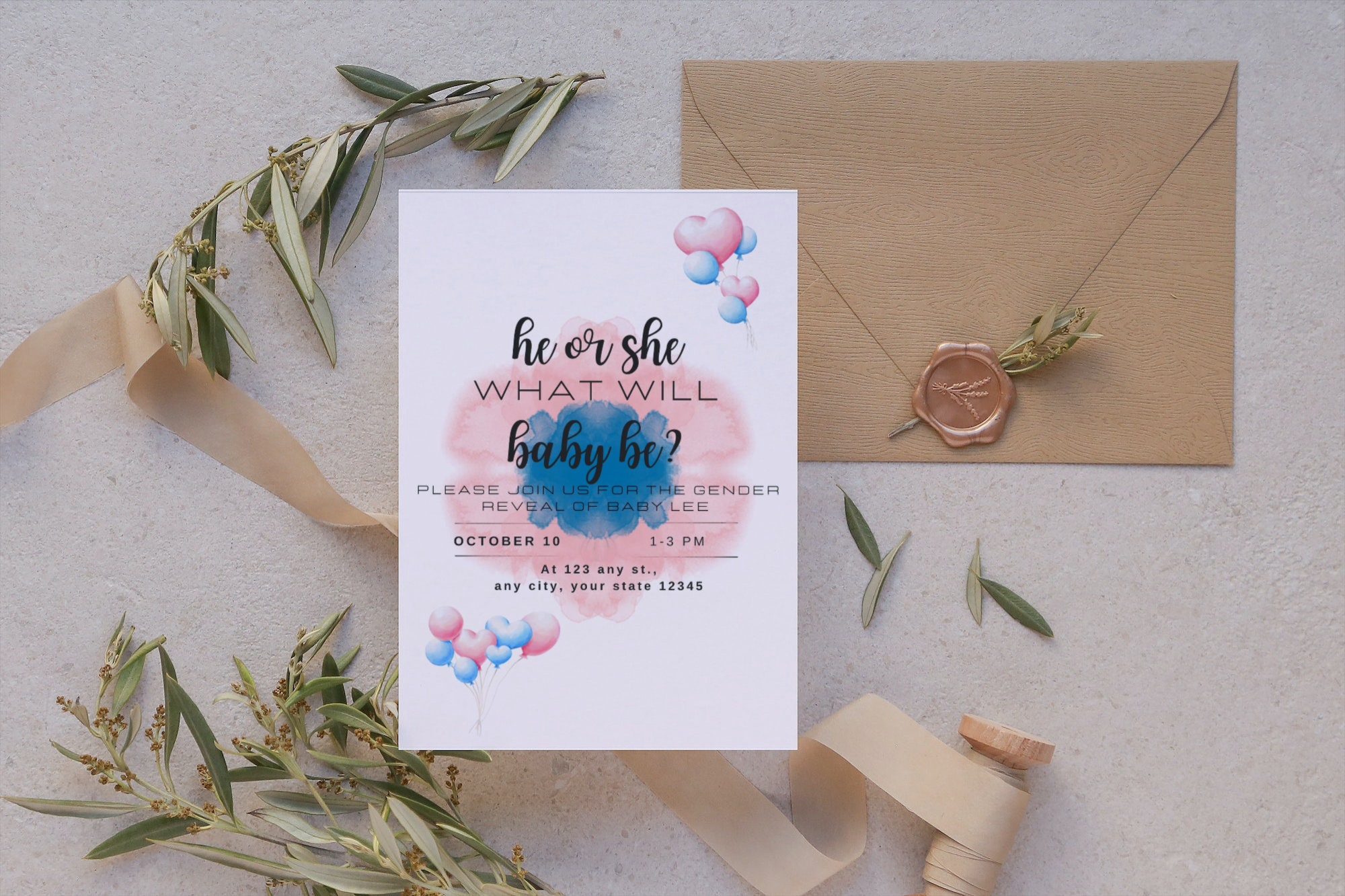 Editable Gender Reveal Pink and Blue Invitation - Etsy