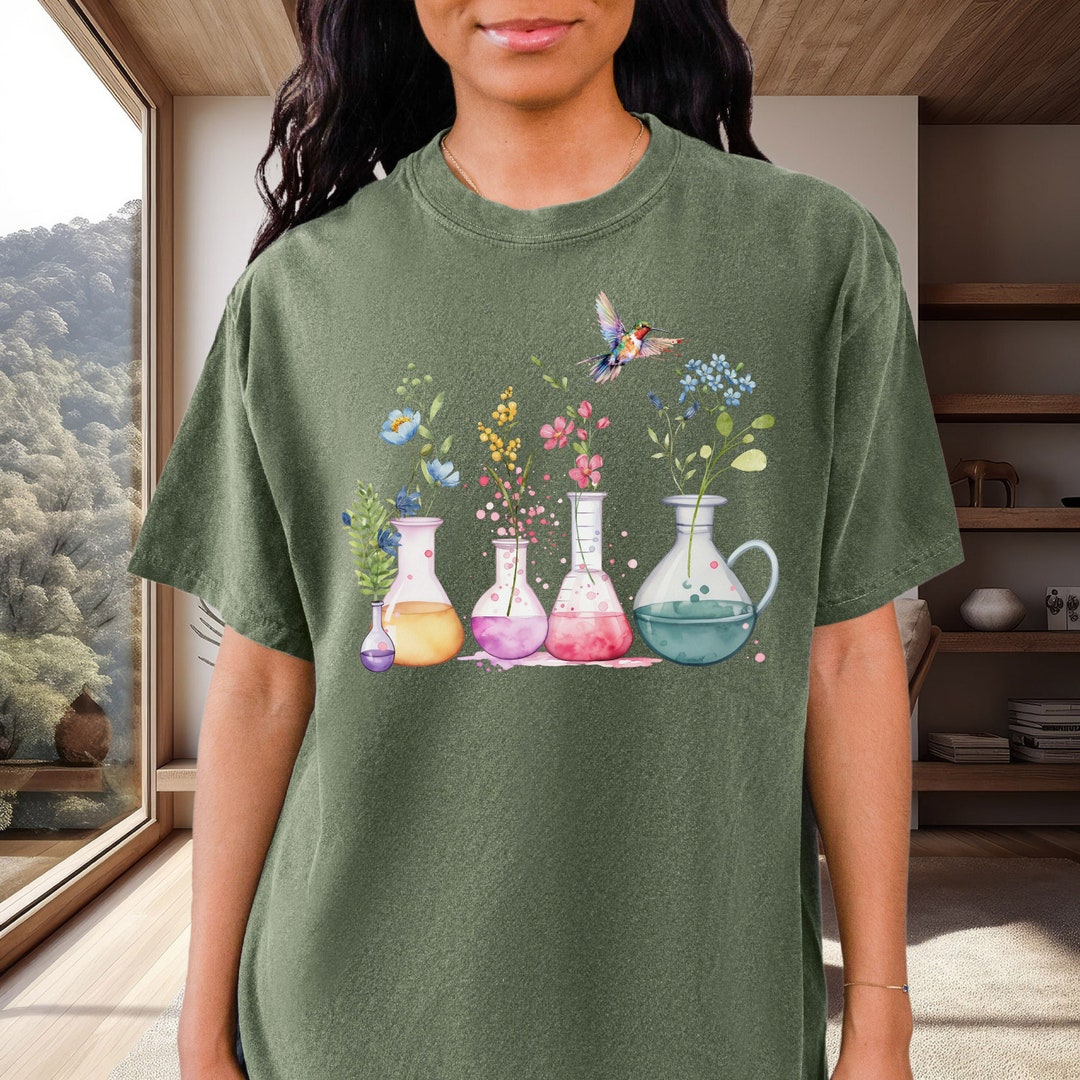 Floral Laboratory Shirt for Biology Teacher, Beakers Chemistry Lab Tee ...
