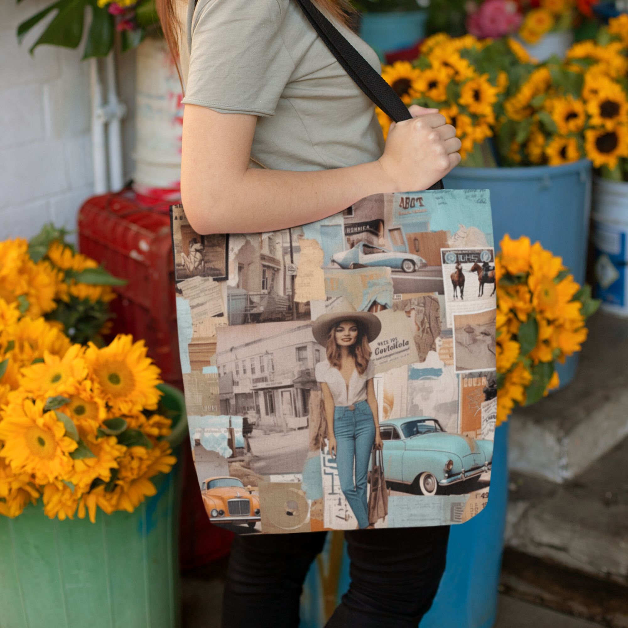 Western Tote Bag, Wild West Cowboy Bag, Turquoise Beiges, Classic ...