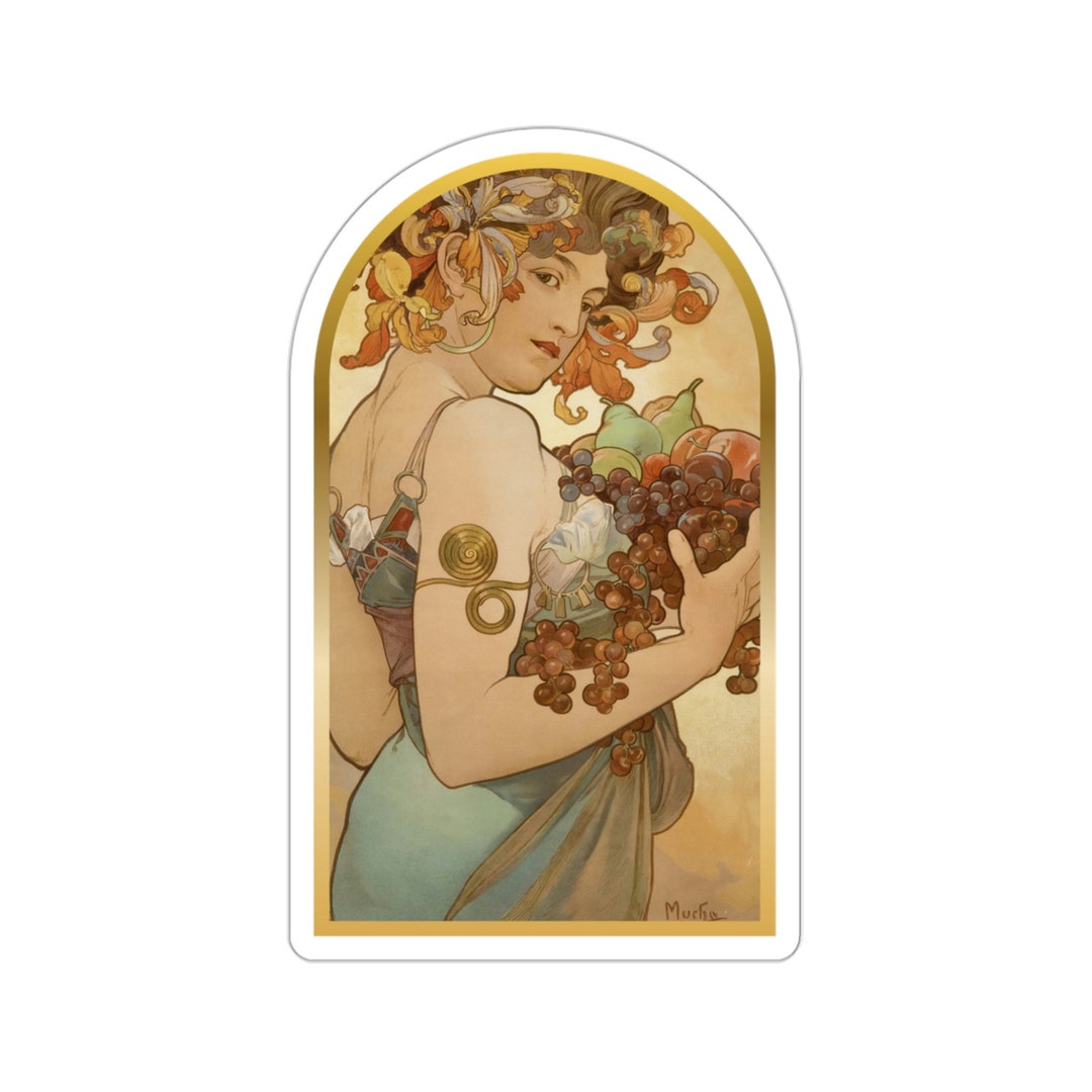 Wine Goddess Sticker, Fruit by Alphonse Mucha Decal, Vino Nymph Sticker ...