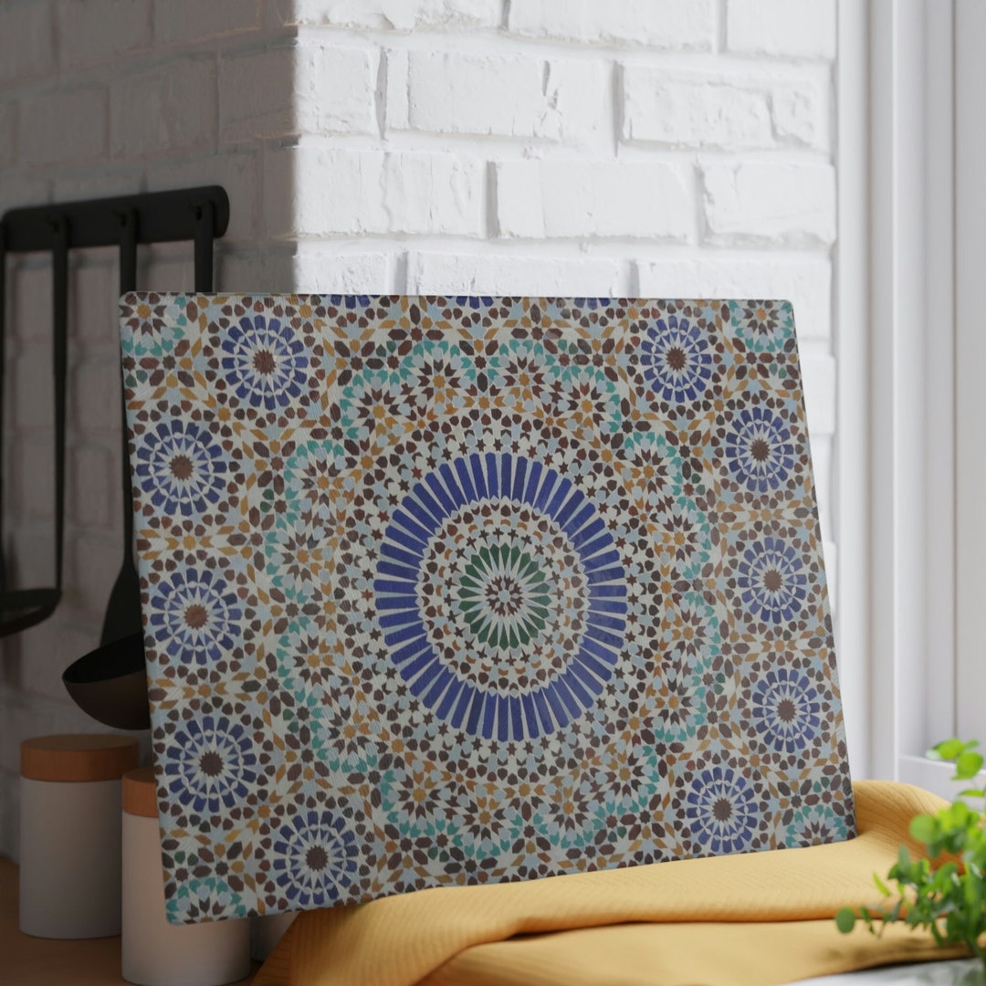 Vintage Mosaic Tile Glass Cutting Board: Blue Kitchen Decor - Etsy