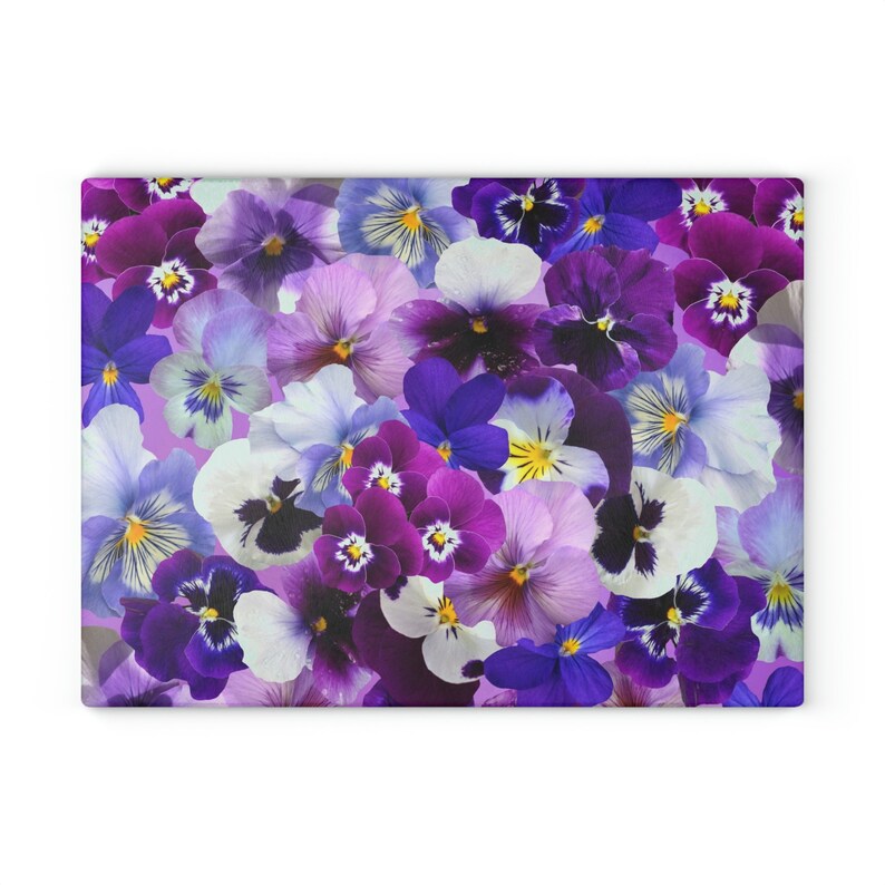 Glass Cutting Board, Purple Pansy Kitchen, Purple Pink Flower Decor ...