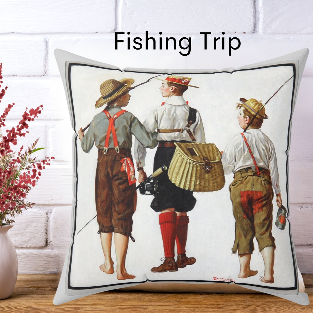 Fishing Pillow Norman Rockwell the Catch and Fishing Trip - Etsy