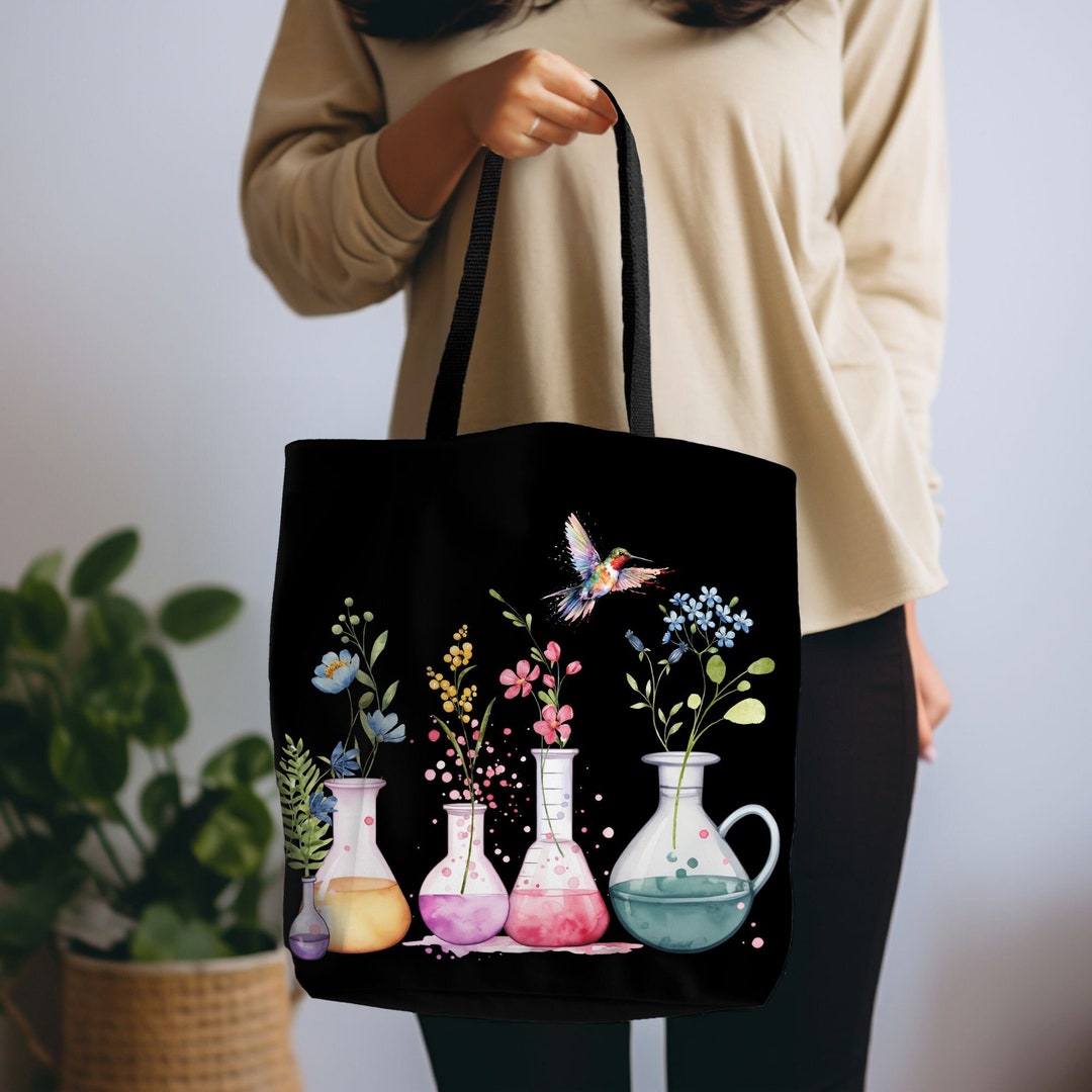 Floral Laboratory Tote Bag for Biology Teacher, Beakers Chemistry Bag ...