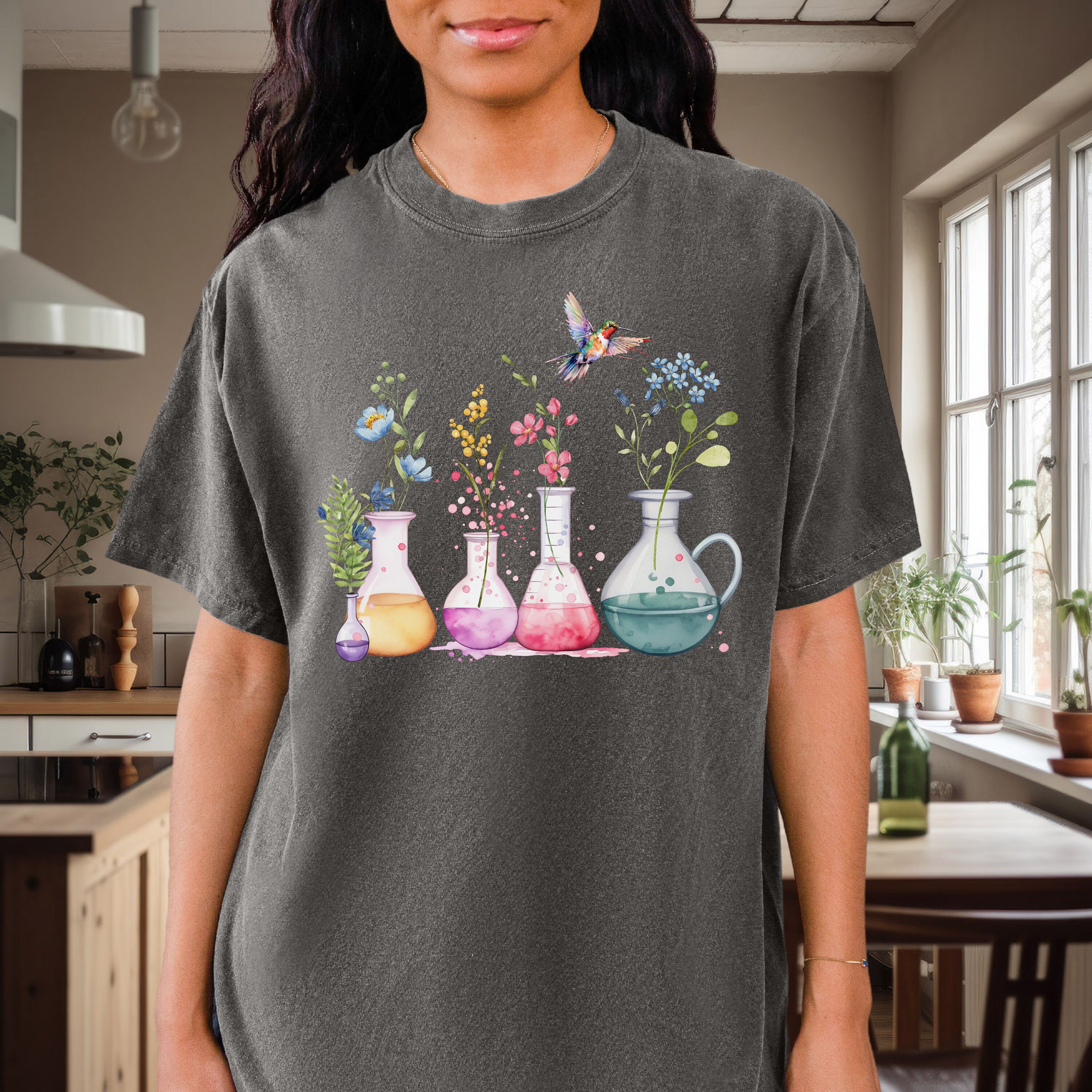 Floral Laboratory Shirt for Biology Teacher, Beakers Chemistry Lab Tee ...