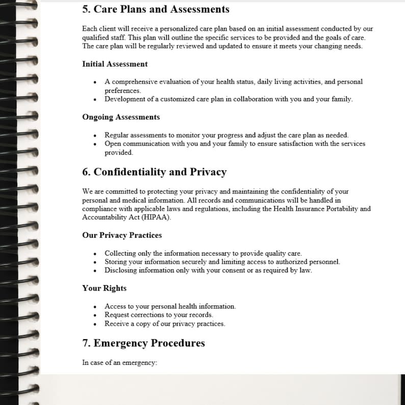 Client Handbook, Home Care Business, Professional Intake Document, Non ...