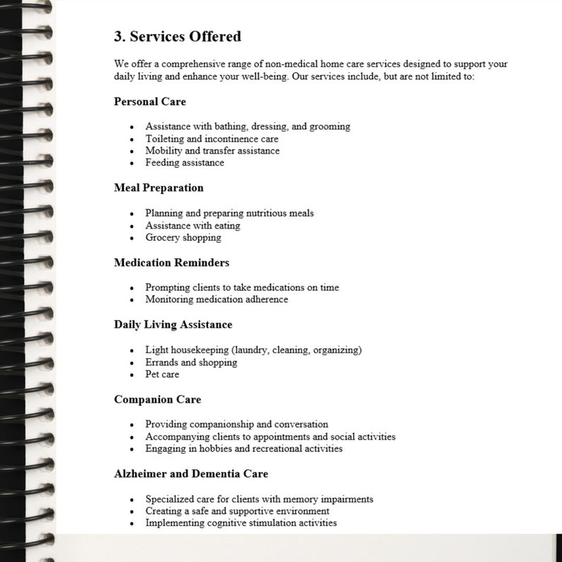 Client Handbook, Home Care Business, Professional Intake Document, Non ...