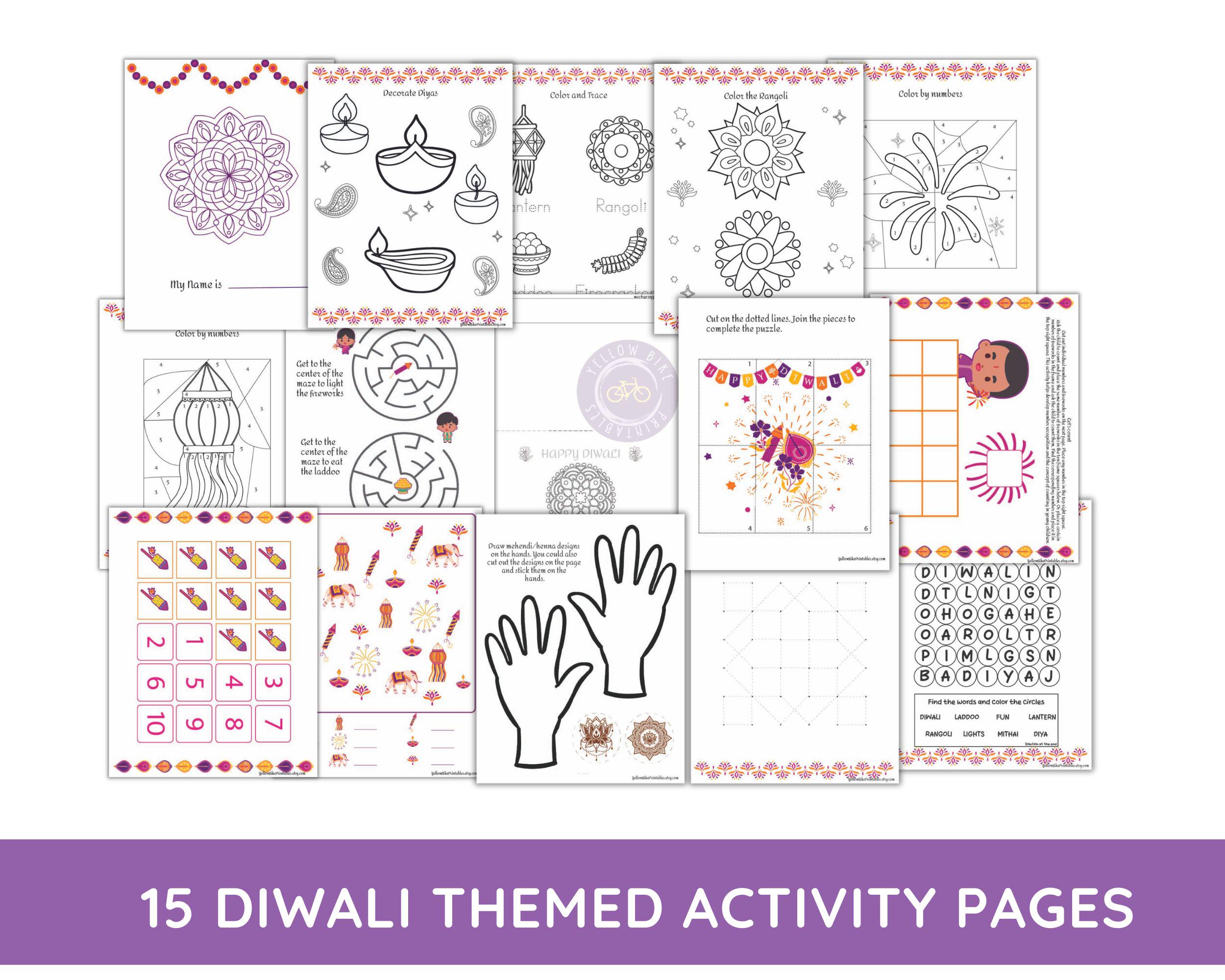 Diwali Printable Activity Bundle for Kids, Coloring Pages, Diwali ...