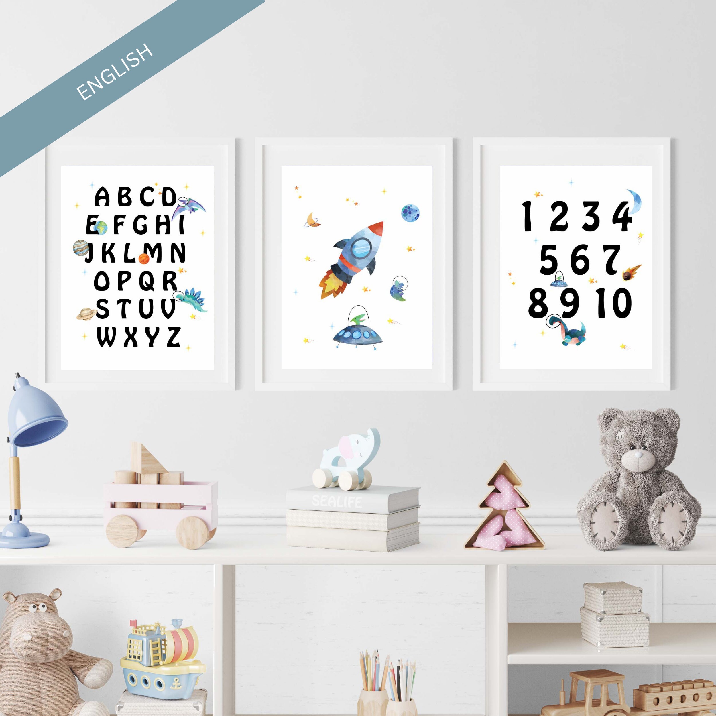 English Alphabet and Numbers Posters for Playroom, Homeschool or ...