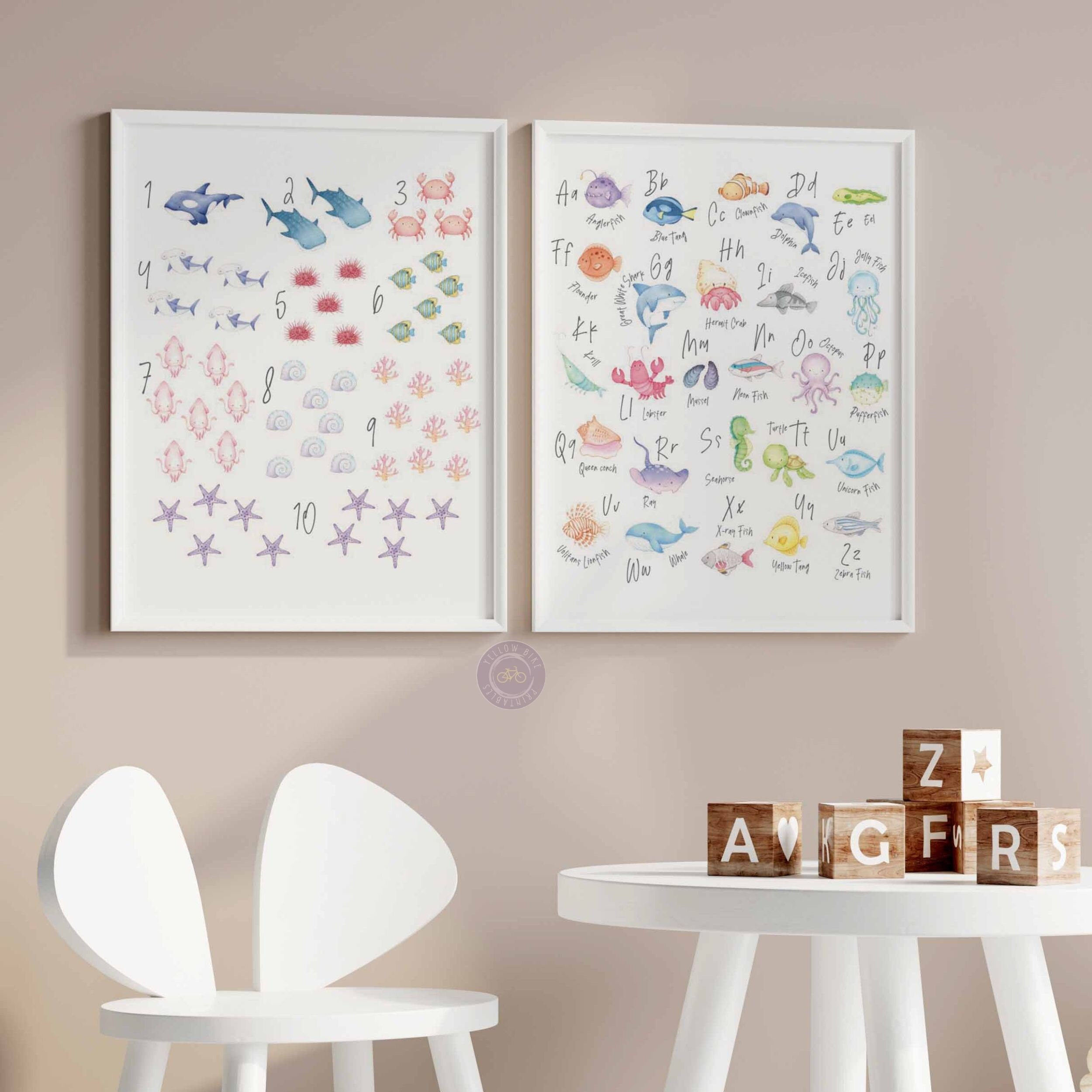 English Alphabet and Number Posters, Colorful Educational Charts, Ocean ...