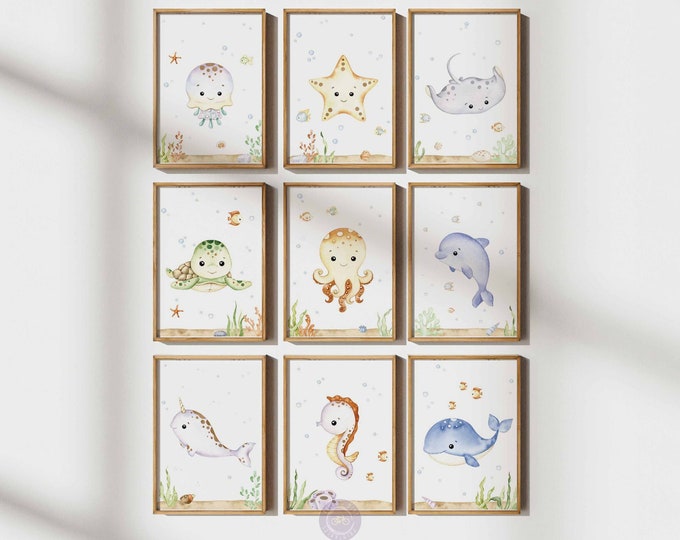 Sea Animals Prints, Under the Sea Nursery Decor, Ocean Animals ...