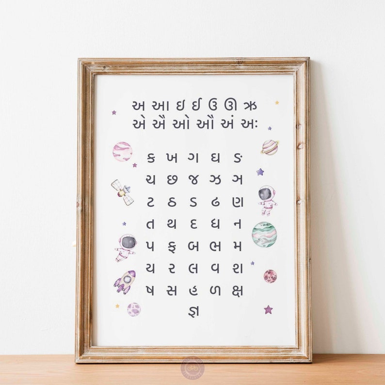 Gujarati Alphabet and Number Poster, Gujarati Educational Chart, Space ...