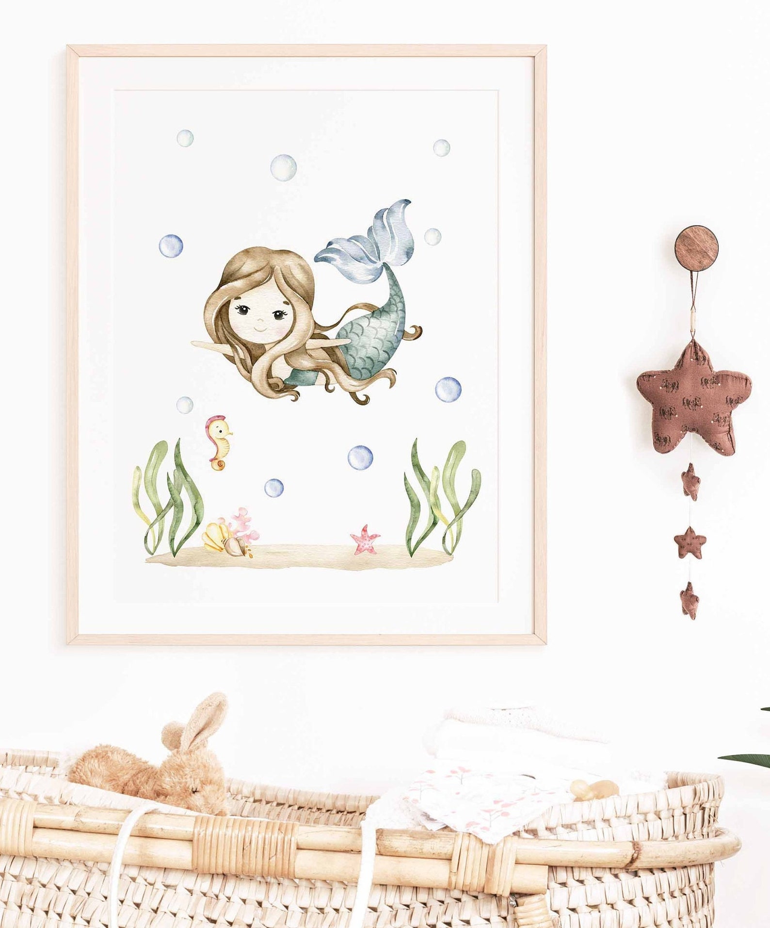 Mermaid Nursery Wall Decor, Cute Mermaid Artwork, Girls Room Wall Decor ...