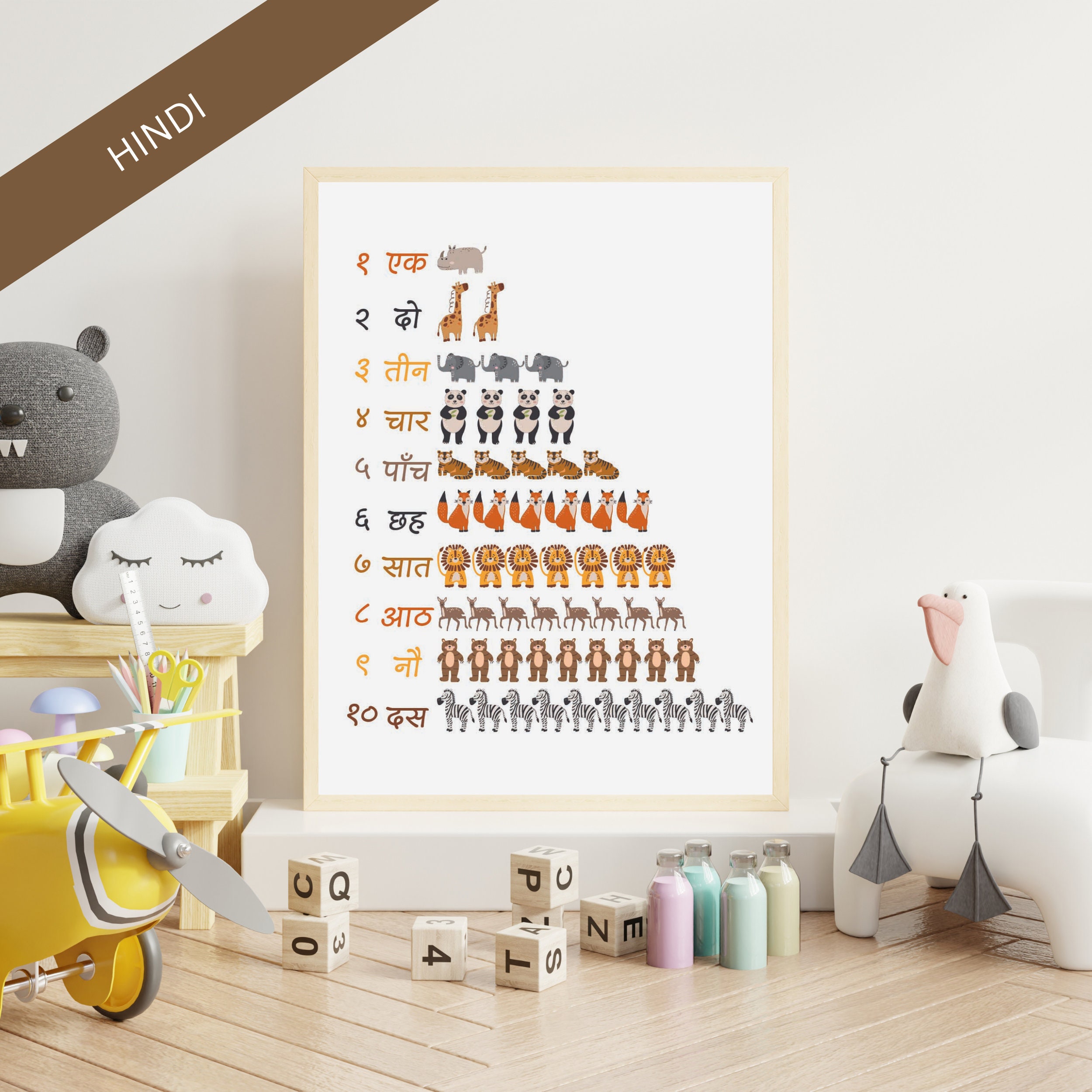 Hindi Alphabet Chart, Animal Themed Hindi Alphabet and Numbers, Hindi ...