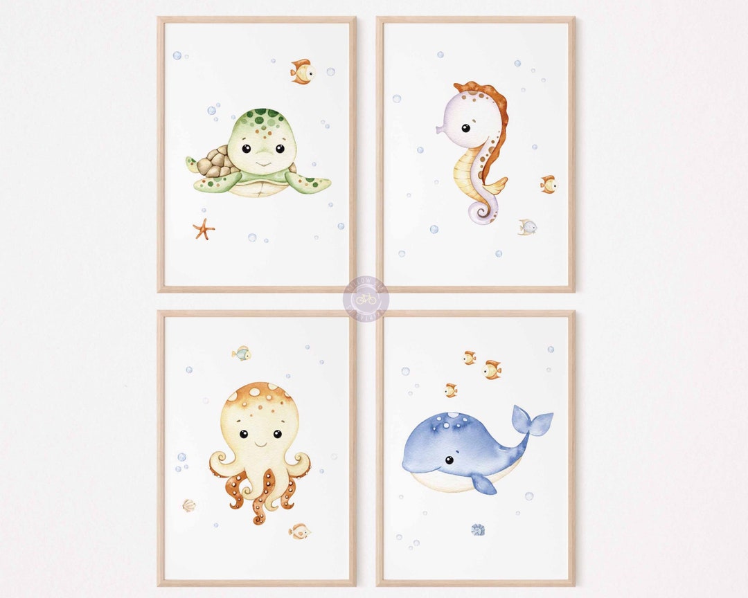 Watercolor Ocean Nursery Prints, Ocean Animal Posters, Under the Sea ...