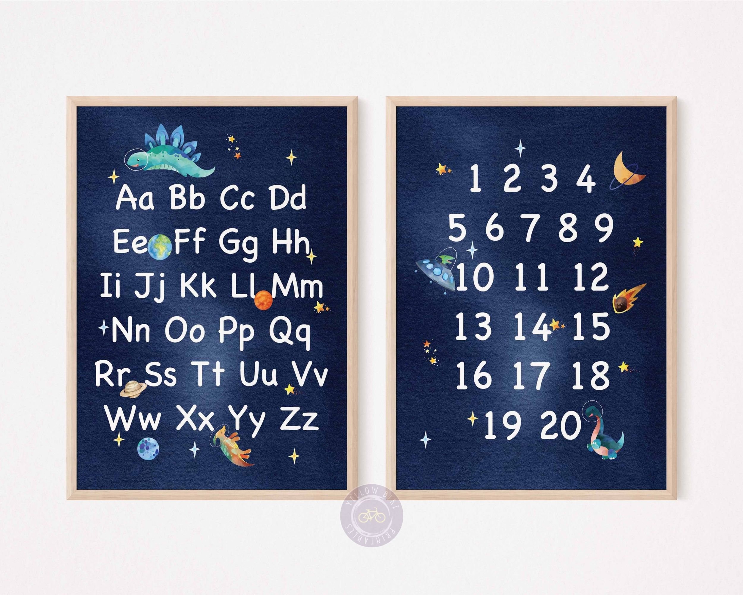 English Alphabet and Numbers Posters, Prints for Space Themed Playroom ...