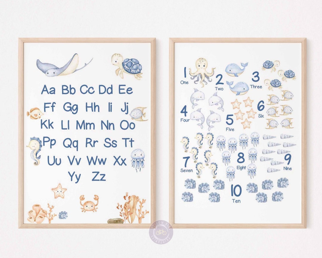 Under the Sea Alphabet and Number Posters for Blue Nursery, Playroom or ...