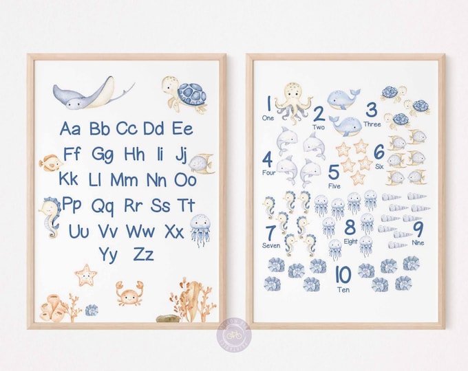 Ocean Themed Alphabet Poster, English Alphabet Print, Neutral ...