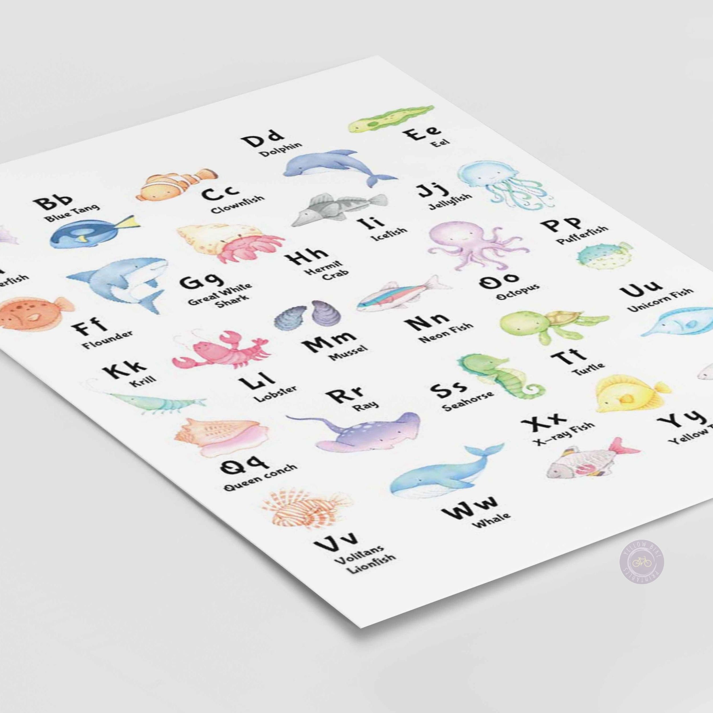 English Alphabet and Number Prints, Colorful Educational Charts, Ocean ...