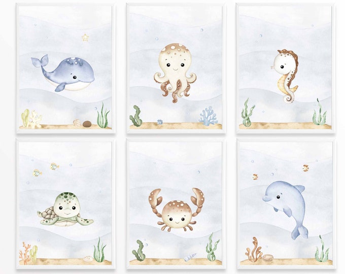 Sea Animals Prints, Under the Sea Nursery Decor, Ocean Animals ...