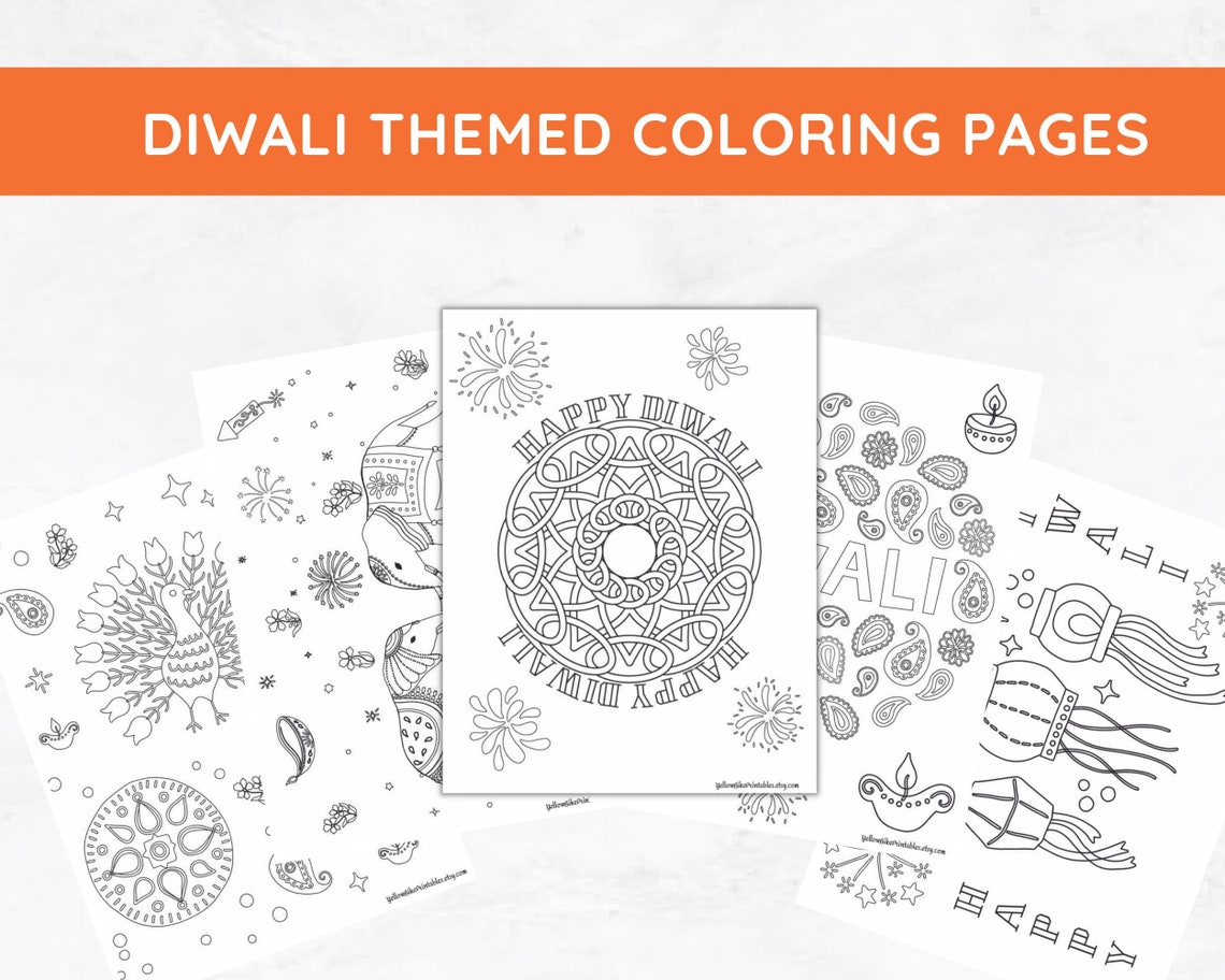 Diwali Coloring Pages Bundle, Printable Diwali Coloring Pages for Kids ...