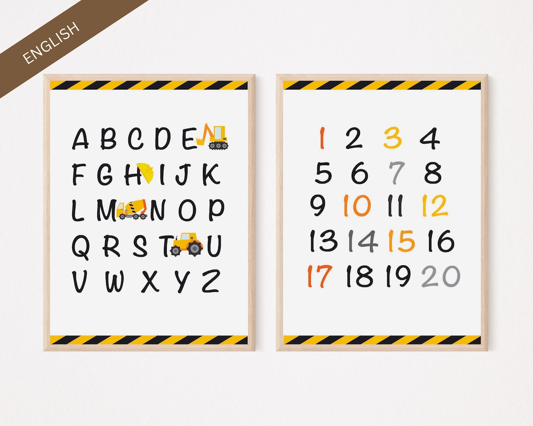 Construction Truck Alphabet and Number Poster, Construction Vehicle ...