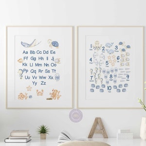 Under the Sea Alphabet and Number Posters for Blue Nursery, Playroom or ...