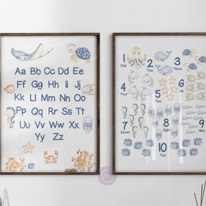 Under the Sea Alphabet and Number Posters for Blue Nursery, Playroom or ...